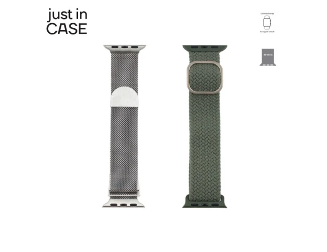 Just In Case 2u1 38-41mm srebrna milanese+zelena tekstilna zamenska narukvica za pametni sat