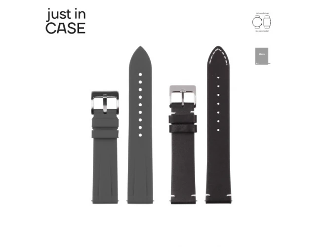 Just In Case 2u1 20mm crna kožna+siva silikonska zamenska narukvica za pametni sat