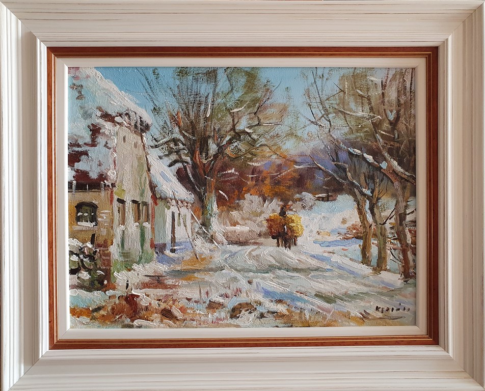 Zima 2, Zoran Kezić, ulje na platnu, luks uramljena, sa 43×53 cm, bez 30×40 cm, sertifikat, 180 eura