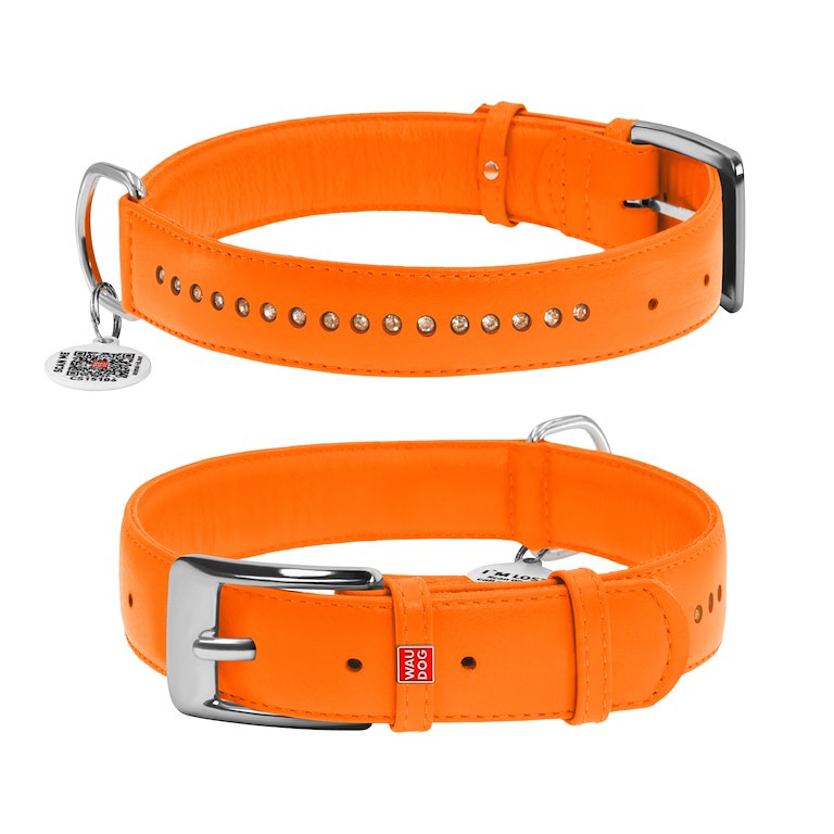 Wau Dog Ogrlica Glamour Oranž Crystal 30-39cm/20mm