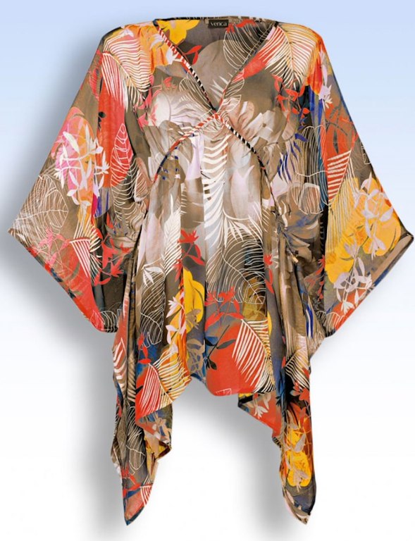 Asimetricna kaftan tunika na “V” izrez sa kimono rukavima, model 17123