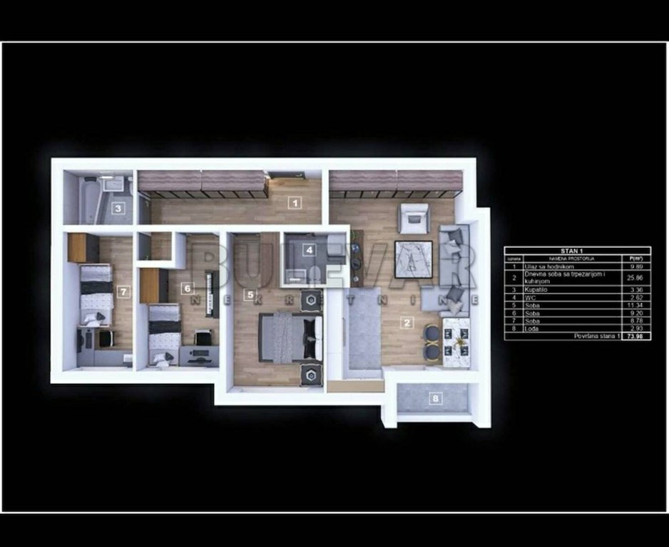 3.5, 74m2, novogradnja, pdv, parking