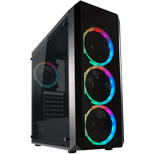 LC POWER Gaming 703B - Quad-Luxx - ATX gaming case tempered glass 4x 120 mm RGB 2x USB 3.0 1x USB 2.0 HD Audio | LC-703B-ON