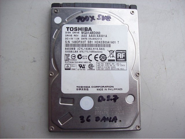 500 Gb TOSHIBA sata II - 2.5 inca - 100 % sve -36 dana