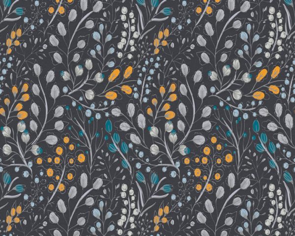 A.S. CRÉATION WALLPAPER «FLORAL, BLACK, BLUE, GREY, YELLOW» 388474