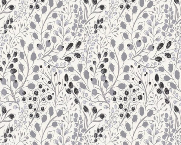 A.S. CRÉATION WALLPAPER «FLORAL, BLACK, GREY, METALLIC, SILVER» 388473