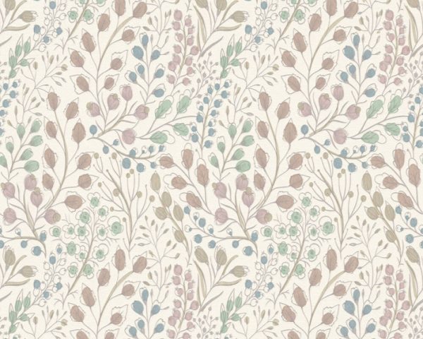 A.S. CRÉATION WALLPAPER «FLORAL, BLUE, GREEN, PINK, WHITE» 388471