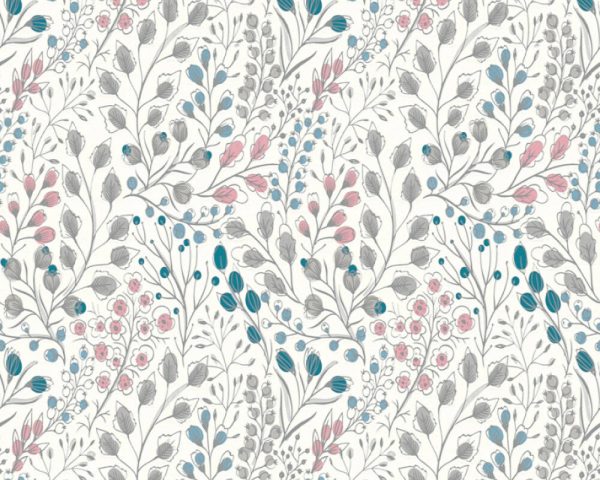 A.S. CRÉATION WALLPAPER «FLORAL, BLUE, GREY, PINK, TAUPE» 388472