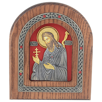 Ikona Sveti Jovan Krstitelj okovana pozlaćena 22x18cm (na crvenoj pozadini)