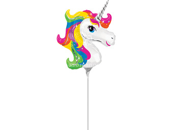 Folija balon na štapiću 3D Rainbow Unicorn