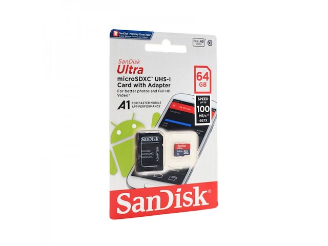 Mem. Kartica SanDisk SDHC 64GB Ultra Micro 100MB/s Class 10 sa adapterom CN