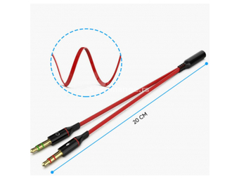 3G (99390) kabl 3.5mm (ženski) na 2 x 3.5mm (muški) 20cm crveni