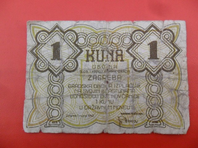 Notgeld - Hrvatska-Croatia 1 Kuna 1942, P8674, eR