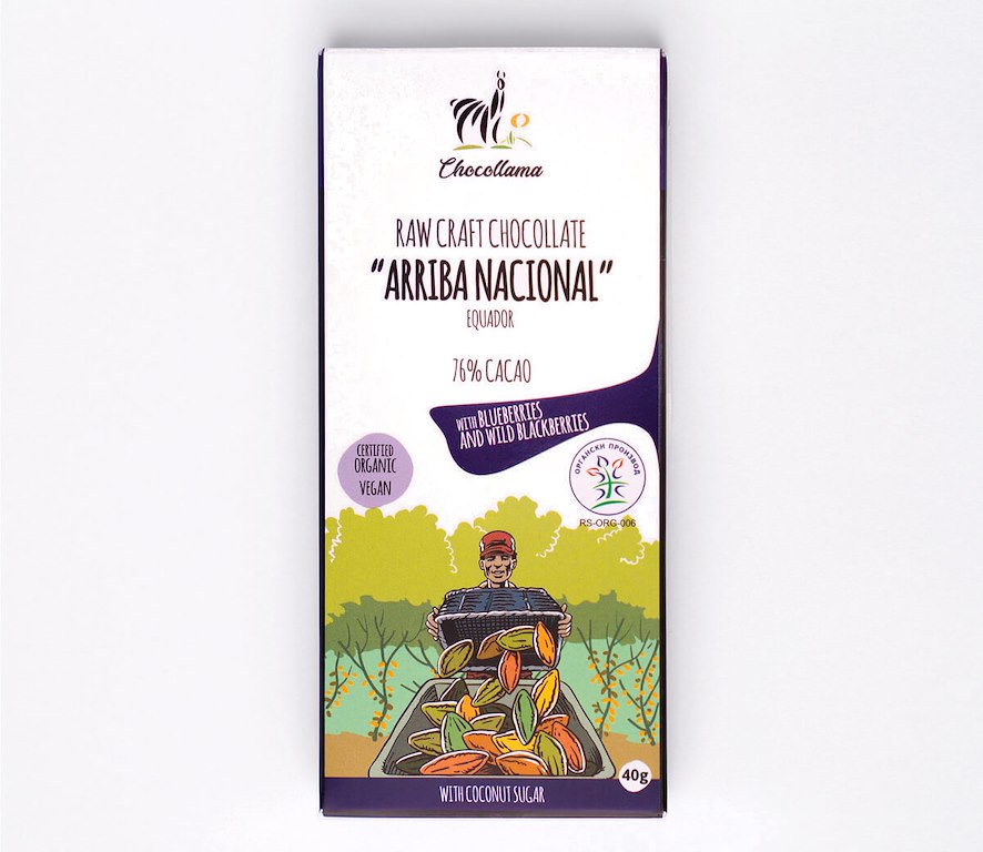 Chocollama Arriba crna čokolada borovnica-divlja kupina 40gr organic