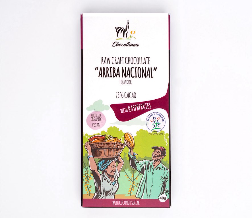 Chocollama Arriba crna čokolada malina 40gr organic