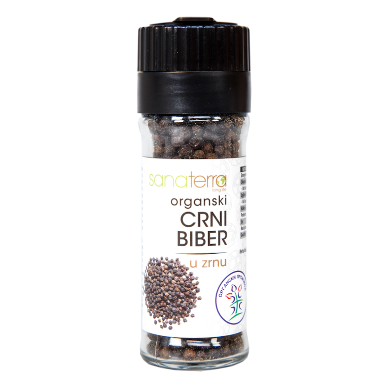 Crni biber u zrnu sa mlinom 40gr organic Sanaterra