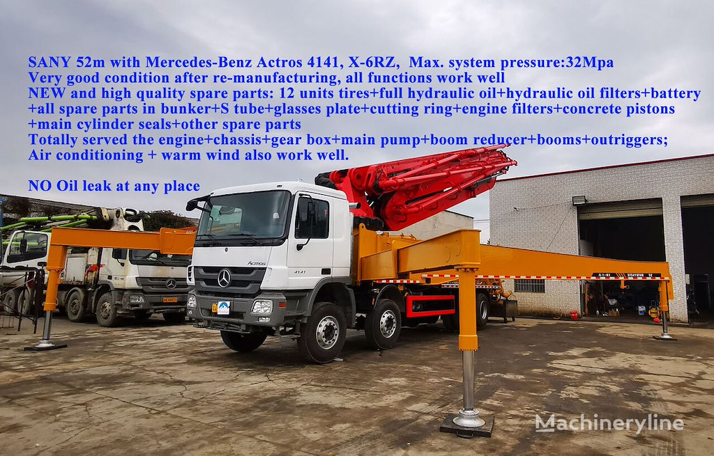 Sany 52X-6RZ na šasiji Mercedes-Benz Actros 4141 pumpa za beton