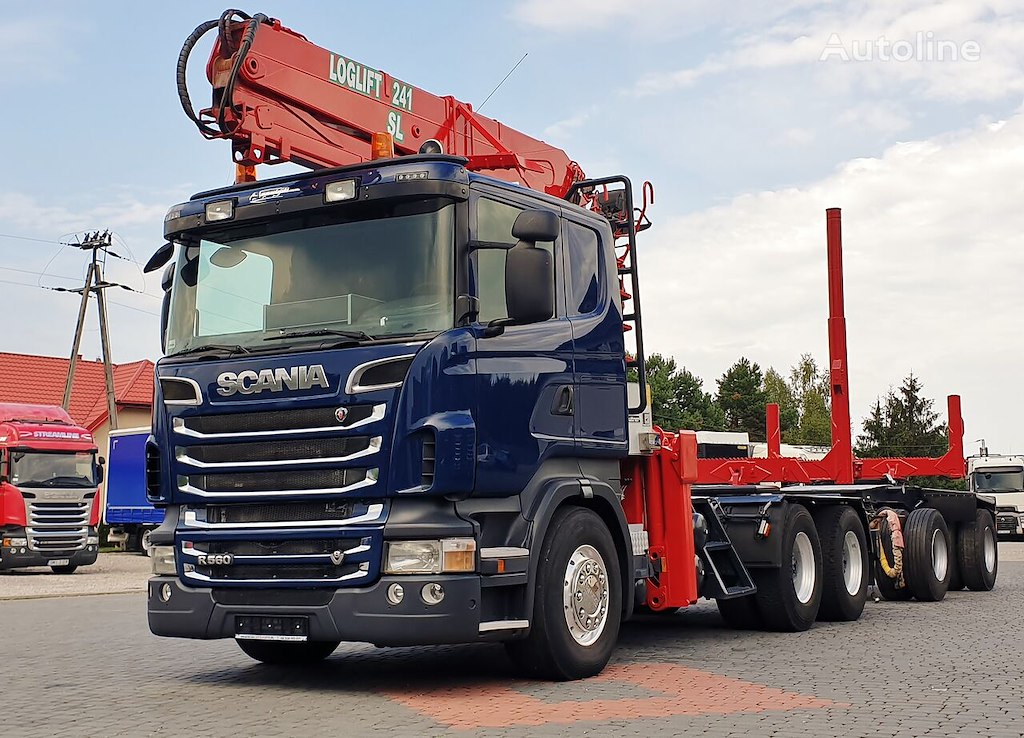 Scania R560 V8 6x4 MANUAL LOGLIFT 241-SL ALUFELGEN + HUTTNER TRAILER KO kamion za prevoz drva