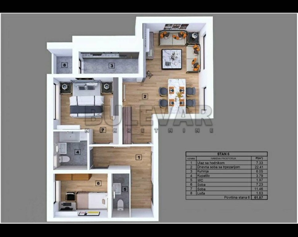 2.5, 62m2, novogradnja, pdv, parking