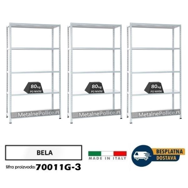 Komplet od 3 police 187x100x40cm 5x80kg bela