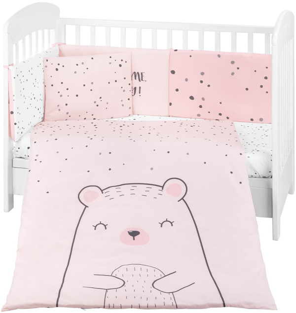 Posteljina sa ogradicom 6u1, Bear with Me Pink, 60x120 Kikka Boo