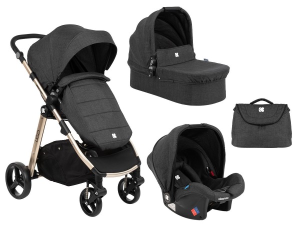 Kolica za bebe UGO set 3u1, autosediste+tvrda korpa, Kikka Boo, Black