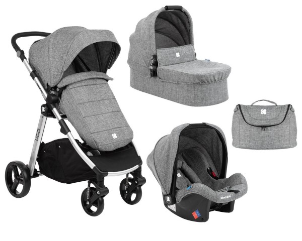 Kolica za bebe UGO set 3u1, autosediste+tvrda korpa, Kikka Boo, Dark Grey