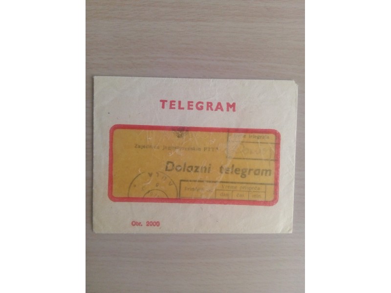 Telegram sa kovertom iz 1964 godine