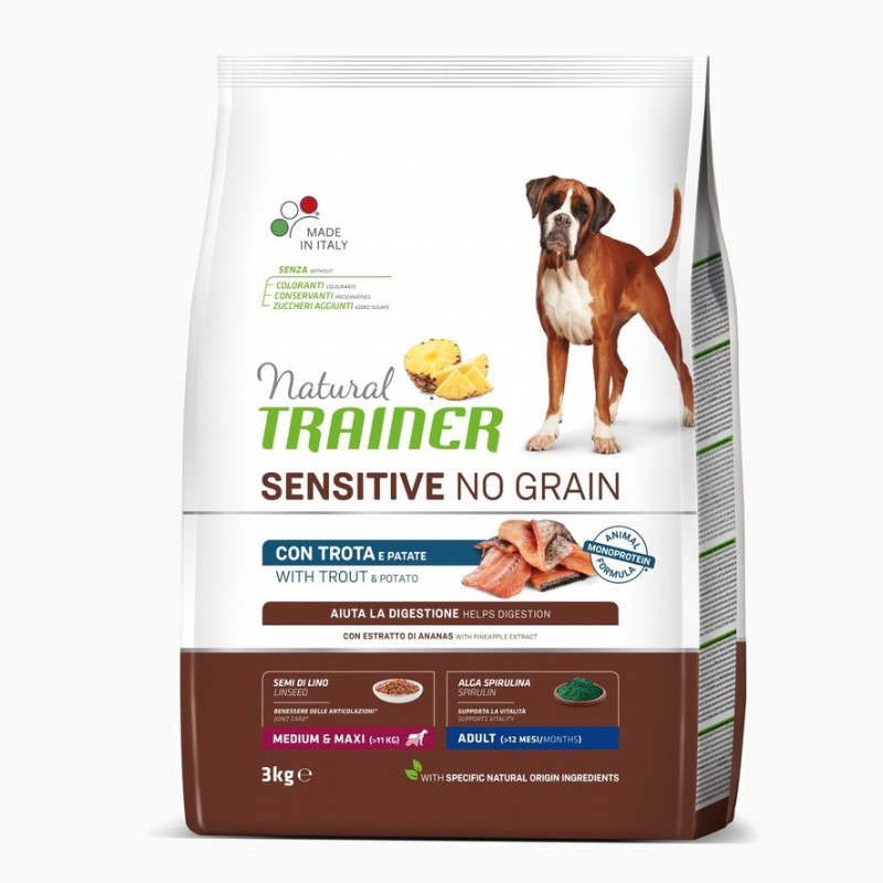 Trainer Natural Medium and Maxi Adult Sensitive bez žitarica Pastrmka i krompir 3kg i 12kg