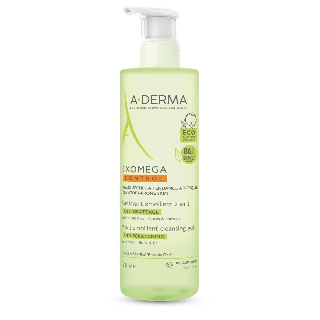 A-DERMA EXOMEGA Control Penušavi 2u1 Gel za Pranje Kose i Tela 500 mL