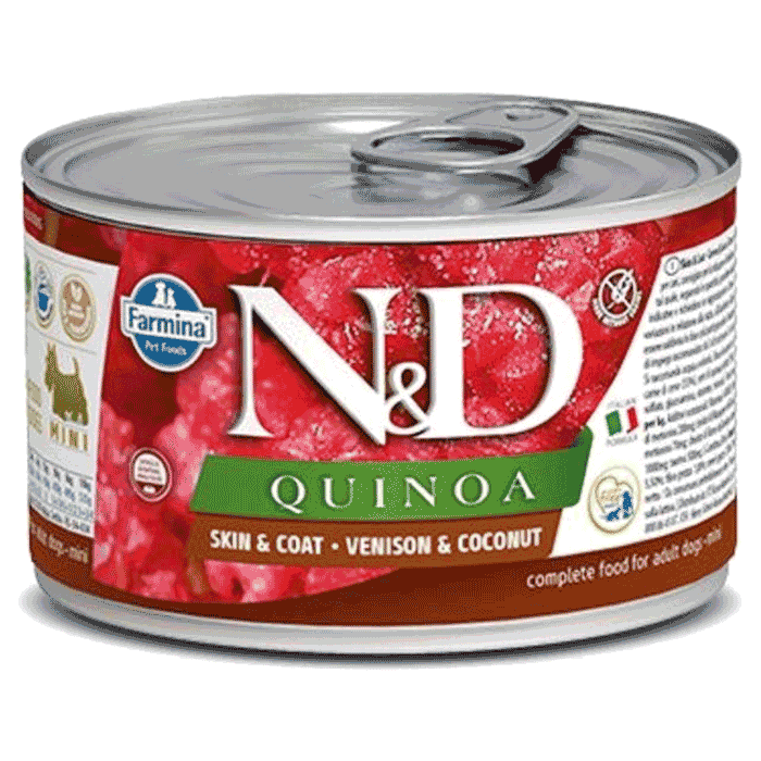 N&D Quinoa Mini Skin and Coat, Kinoa i Jelen, 140 g