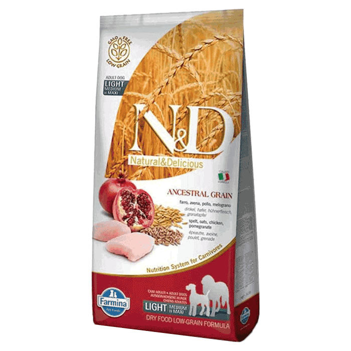 N&D Low Grain Medium/Maxi Light, Piletina & Nar, 12 kg