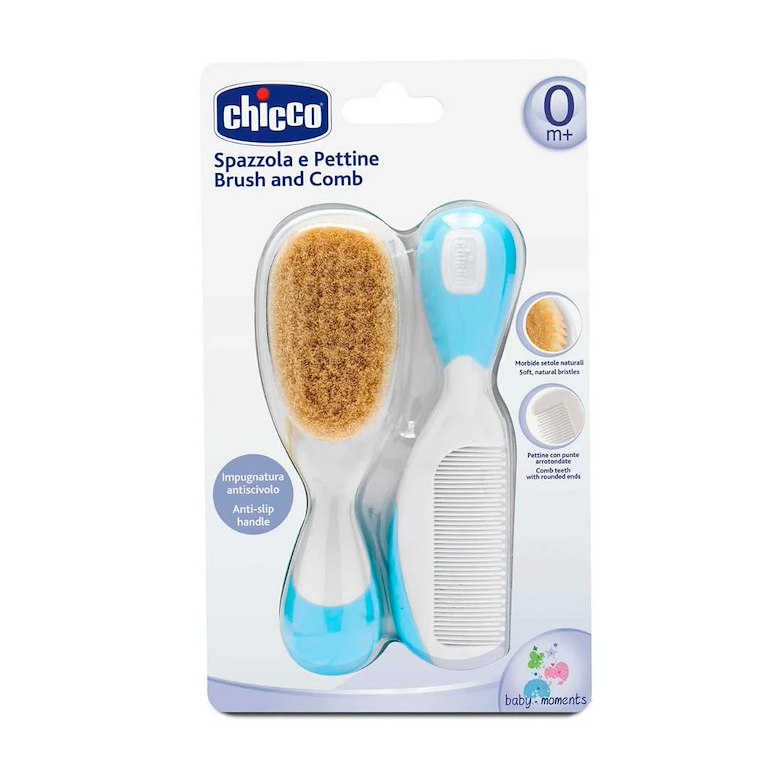 Chicco® Češalj i Četka od Prirodne Dlake Plavi