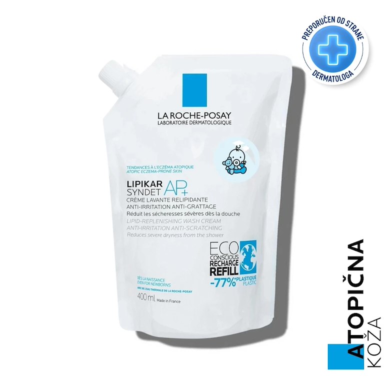 La Roche-Posay LIPIKAR Syndet AP+ Kupka za Osetljivu Atopijsku Kožu sa Ekcemima 400 mL REFILL