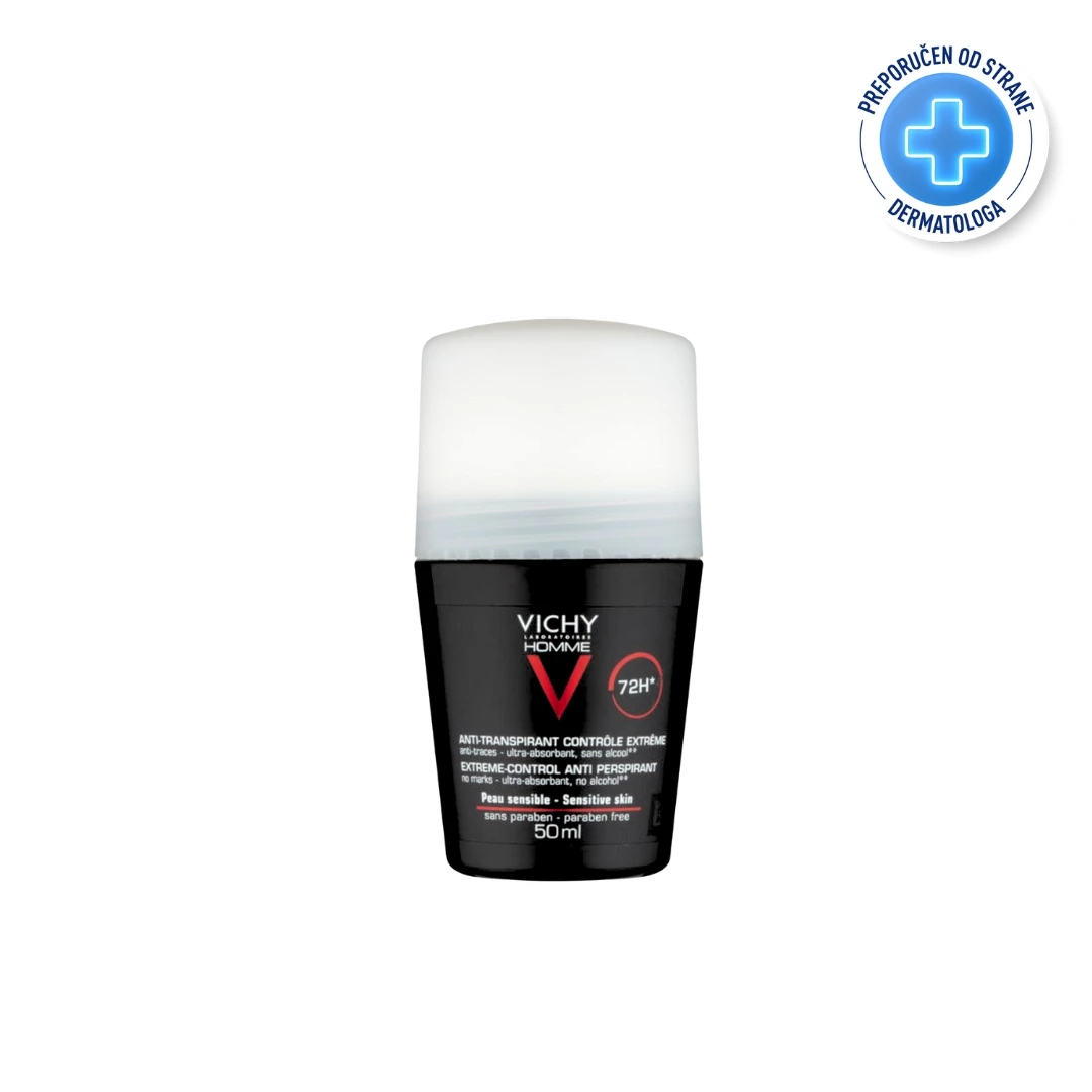 VICHY HOMME Antiperspirant Roll-on za Zaštitu od Znojenja do 72h, bez Alkohola, Ne Ostavlja Tragove 50 mL