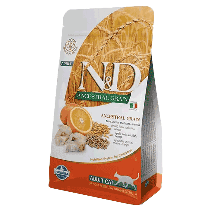 N&D Low Grain Hrana za odrasle mačke Bakalar i Pomorandža