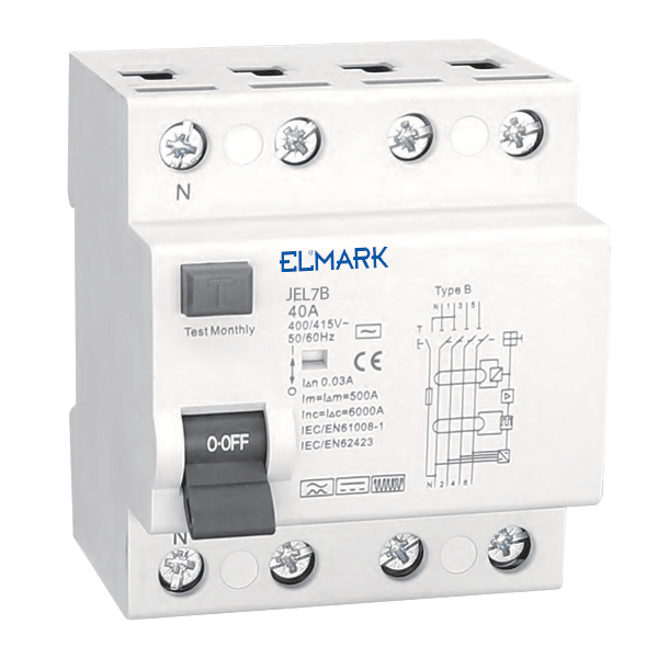 ELECTROMAG. RCCB JEL7B 10kA 4P TYPE B 40A/30mA