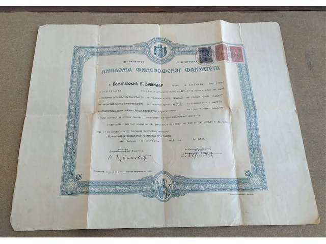 DIPLOMA FILOZOFSKOG FAKULTETA 1935. GODINA