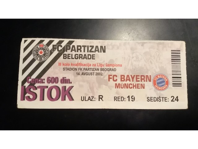 FUDBAL: PARTIZAN - BAYERN (Munchen) 14.08.2002