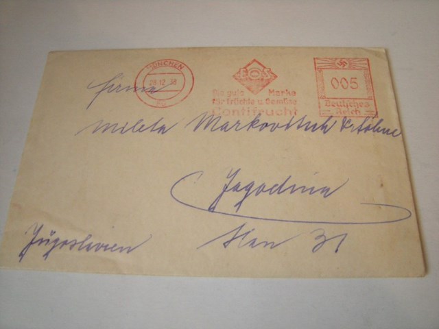 Pismo sa vizit kartom `Nemački Raih` 1938 god.