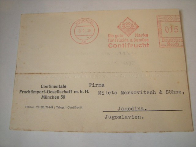 Dopisnica `Nemački Raih` 1936 god.