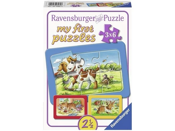 Ravensburger puzzle (slagalice) - Moje prve puzzle, 3 u 1, Pas, zec, mačka RA07062