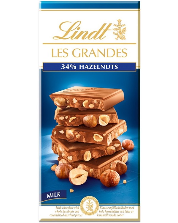 Lindt Les Grandes Lait 34% Noisettes 150g