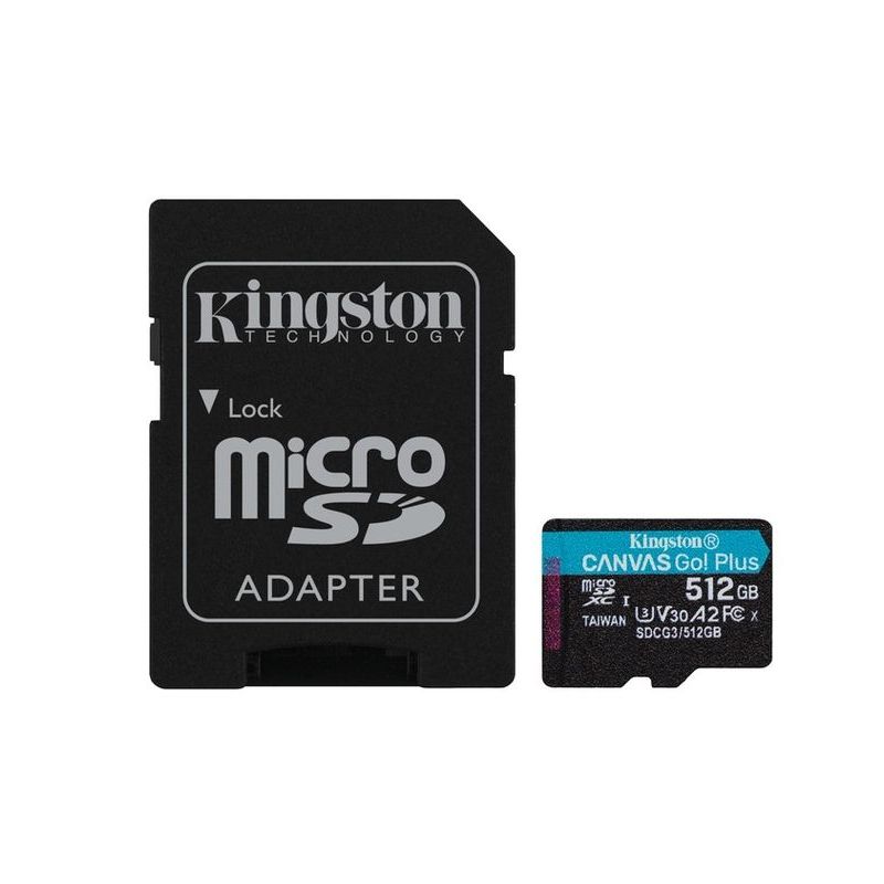 Kingston U3 V30 microSDXC 512GB Canvas Go Plus 170R A2 + adapter SDCG3/512GB