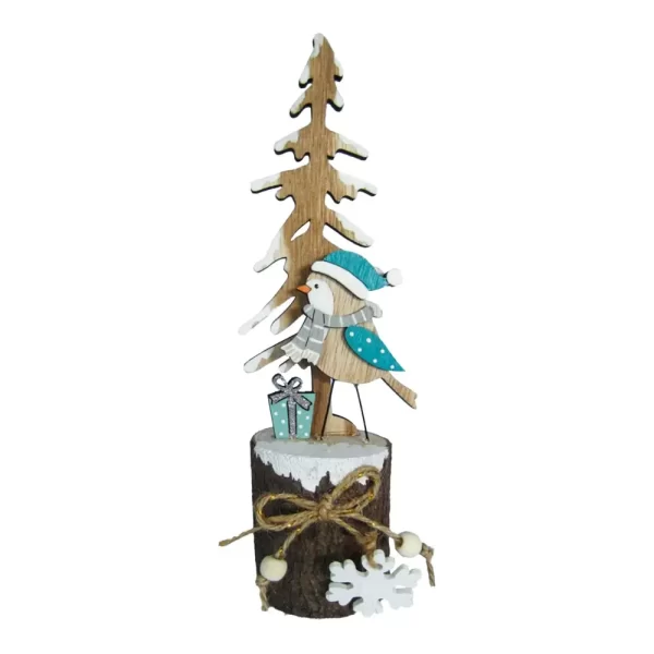 Purdy, novogodišnja dekoracija, drvena, drvo i ptičica, 23cm