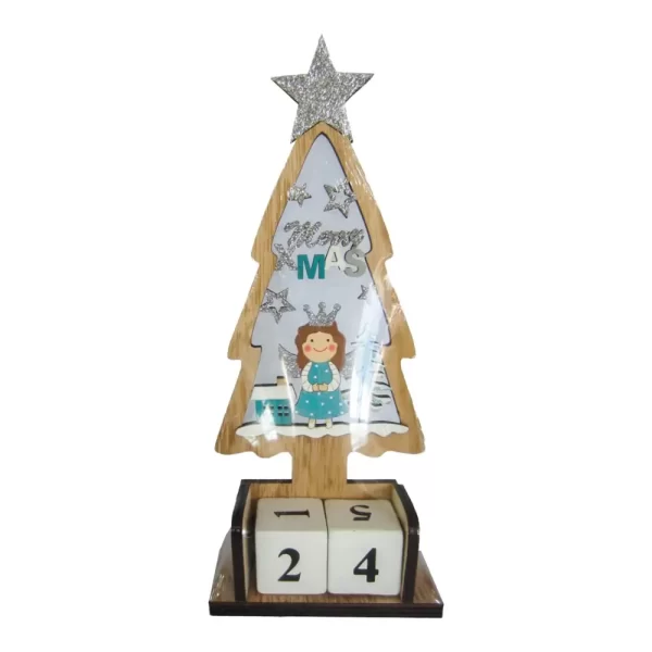 Purdy, novogodišnja dekoracija, drvena, kalendar, jelka, 23cm