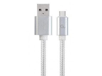 CCB-mUSB2B-AMCM-6-S Gembird Cotton braided Type-C USB cable with metal connectors, 1.8 m, silver