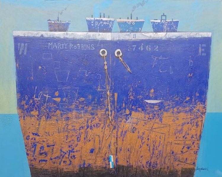 Super tanker Marty Robbins, Aleksandar Cvetkovic, 80×100 cm, kombinovana tehnika na platnu, 2019., sertifikat, 3500 eura