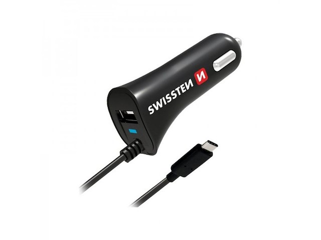 Swissten Auto punjač TIP C sa kablom + USB 2,4A