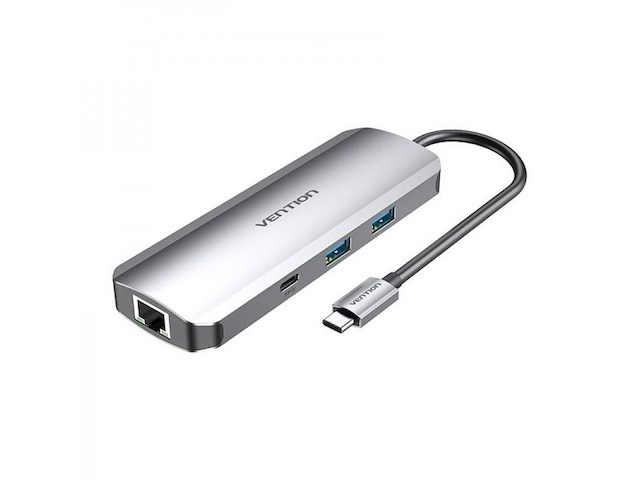 9 u 1 USB-C na HDMI/USB-C/USB x2/RJ45/SD/TF/TRRS/3,5mm - Sivi